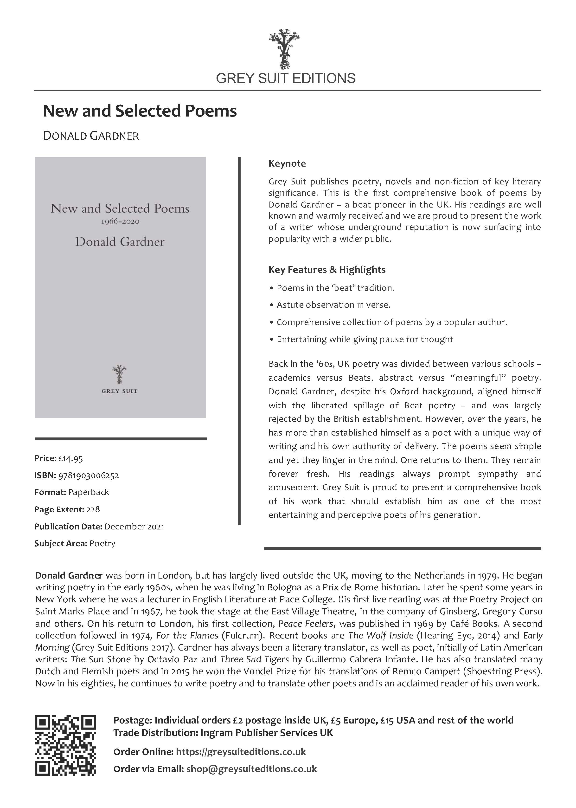 New and Selected Poems 1966-2020 by Donald Gardner – Grey Suit Editions UK
